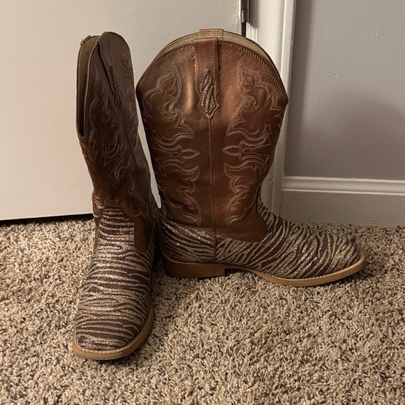 Roper | Shoes | Roper Brown And Tan Glitter Zebra Cowgirl Boots | Poshmark